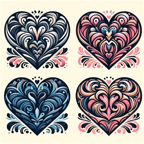 Premium Photo Vector Offset Color Calligraphy Hearts Multiple Colors Set