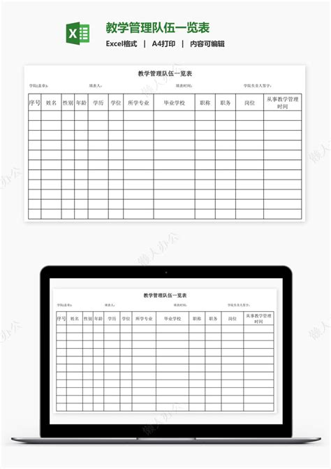 教学管理队伍一览表免费下载 懒人办公