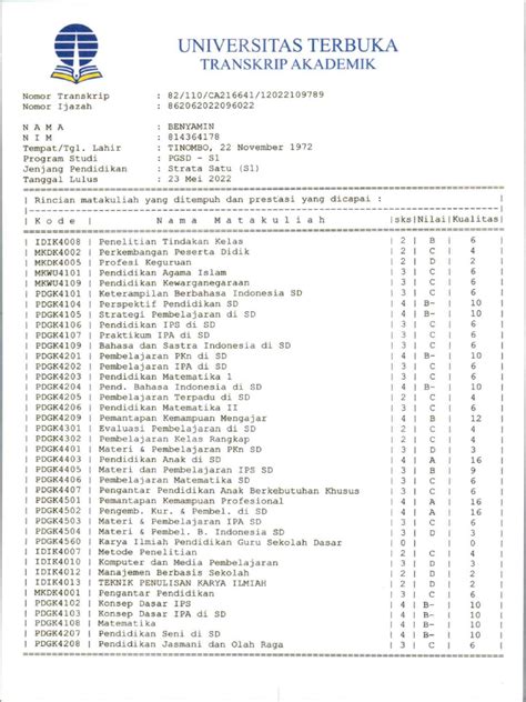 Transkrip Nilai Pdf
