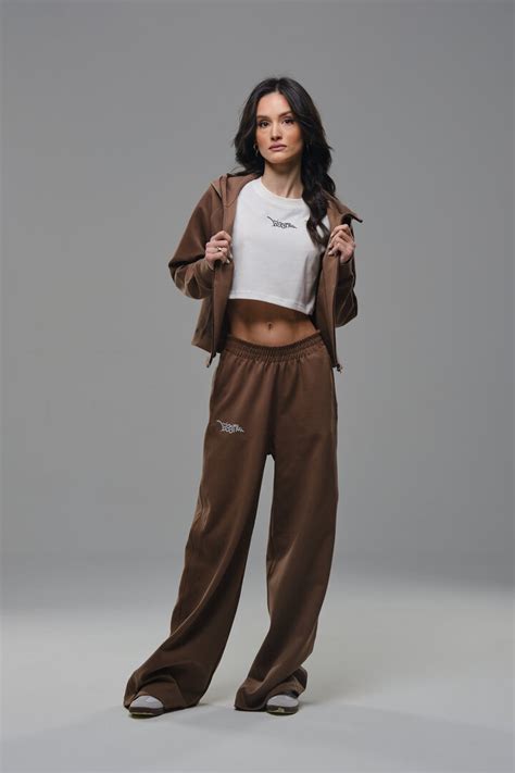 Somemoss შოკოლადისფერი ელვა შესაკრავით ზედა და შარვალი ფართო