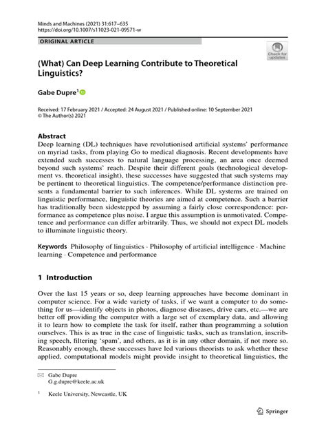 What Can Deep Learning Contribute To Theoretical Linguistics Pdf