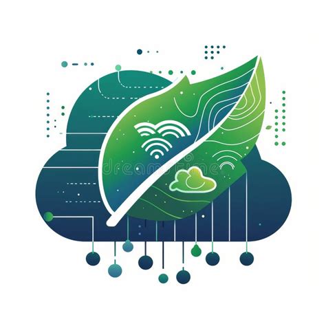 Green Cloud Computing Green Leaf With Circuit Cloud Wi Fi Symbols On