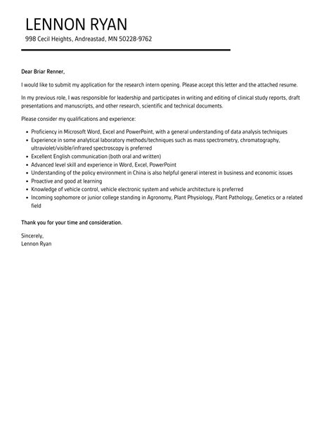 Research Intern Cover Letter Velvet Jobs