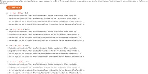 Solved Ations A π 18 T 1 55 α 0 05 Reject The Null