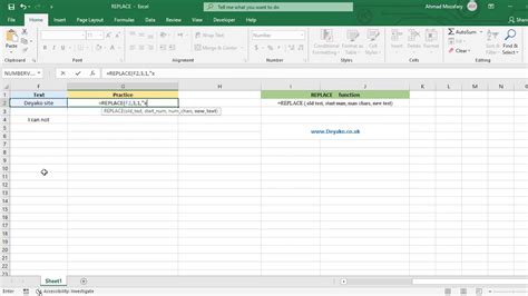 Replace Function In Excel Youtube