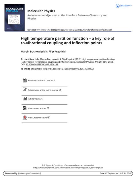 Pdf High Temperature Partition Function A Key Role Of Ro Vibrational Coupling And Inflection