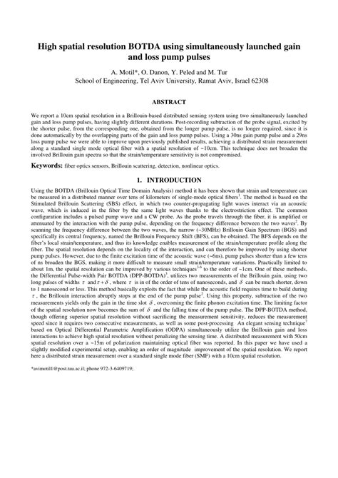 Pdf High Spatial Resolution Botda Using Simultaneously Launched Gain And Loss Pump Pulses