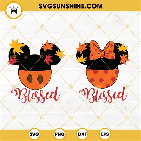 Mickey Minnie Blessed Thanksgiving Svg Bundle Disney Mouse Head Fall Autumn Leaves Svg Png Dxf