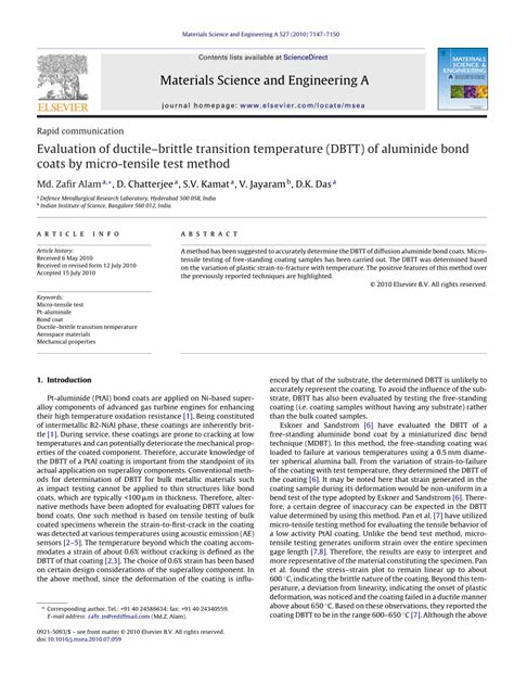 Pdf Evaluation Of Ductile Brittle Transition Temperature Dbtt Of Aluminide Bond Coats By