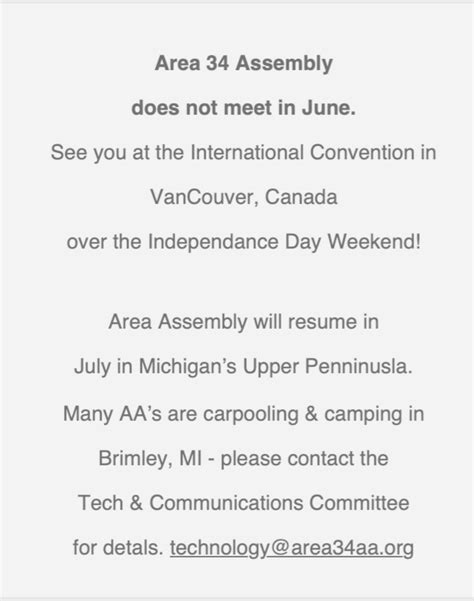 No Area Assembly In June