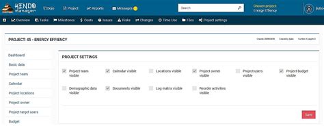 Project Settings Kendo Manager