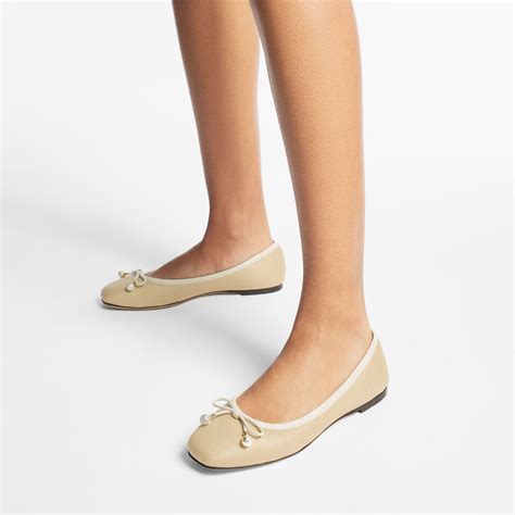 Elme Flat Natural Latte Raffia And Leather Flats Jimmy Choo