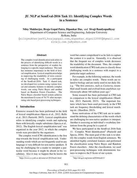 Pdf Ju Nlp At Semeval 2016 Task 11 Identifying Complex Words In A