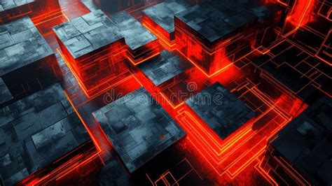 Glowing Circuitry Cubes Digital Network Abstract Background Tech Illustration Stock