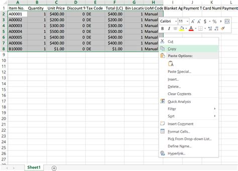 Copy Paste Table Content In SAP Business One SAP B