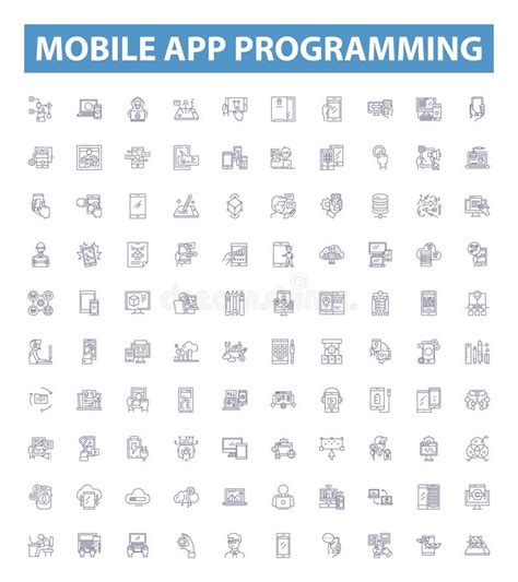 Mobile App Programming Line Icons Signs Set Programming Mobile Apps