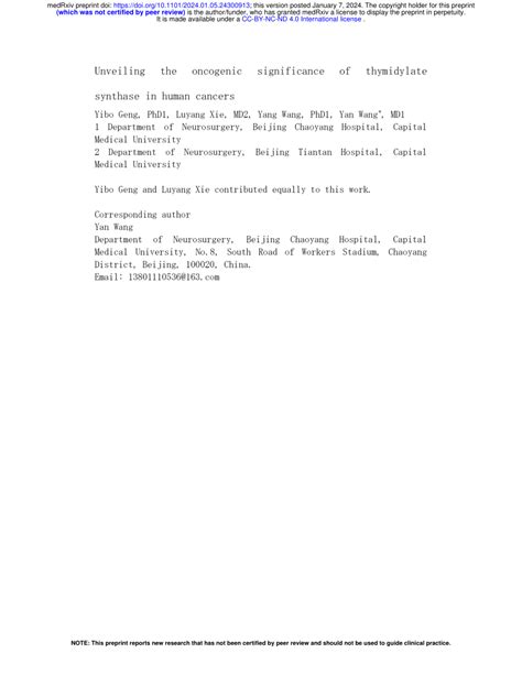 Pdf Unveiling The Oncogenic Significance Of Thymidylate Synthase In Human Cancers