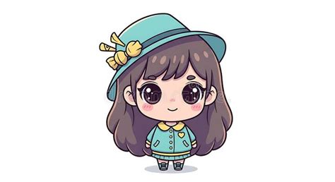 A Kawaii Style Chibi Character With Large Expressive Eyes And Blush On Her Cheeks Stock