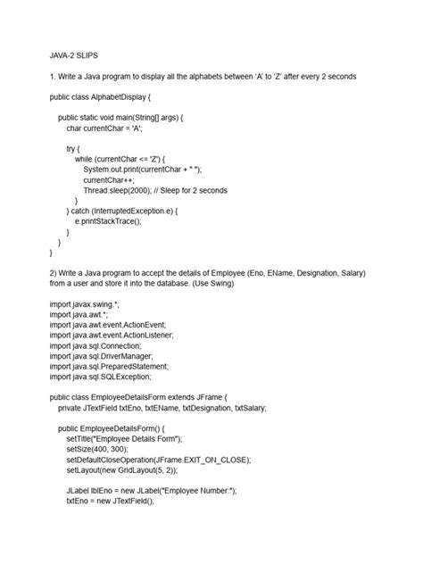 Java 2 Slips Pdf Computer Data Software Engineering