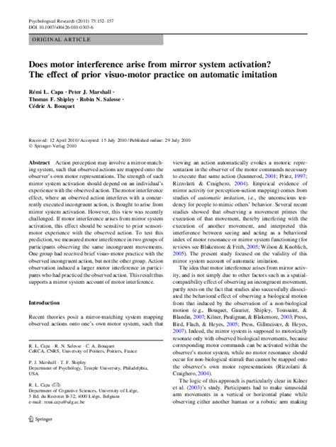 Pdf Does Motor Interference Arise From Mirror System Activation The