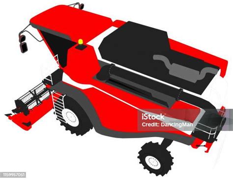 거대한 붉은 밀 농업의 만화 색깔 3d 모델의 산업 3d 일러스트는 식품 산업 이미지에 대한 흰색 클립 아트에 수확기를 결합 3