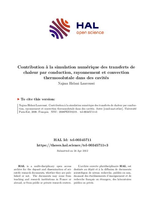 Pdf Contribution To The Numerical Simulation Of Heat Transfert By Conduction Radiation And