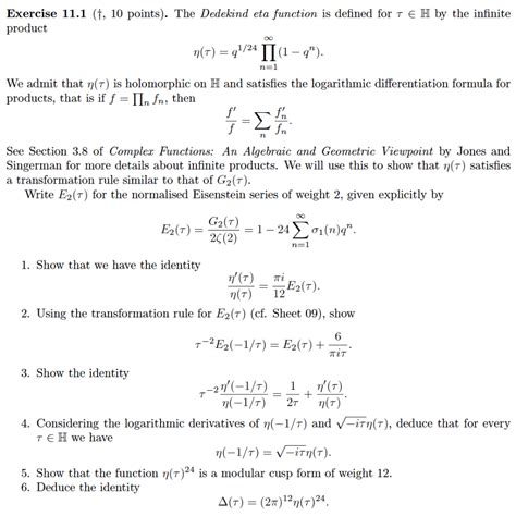 Solved Exercise 11 1 T 10 Points The Dedekind Eta