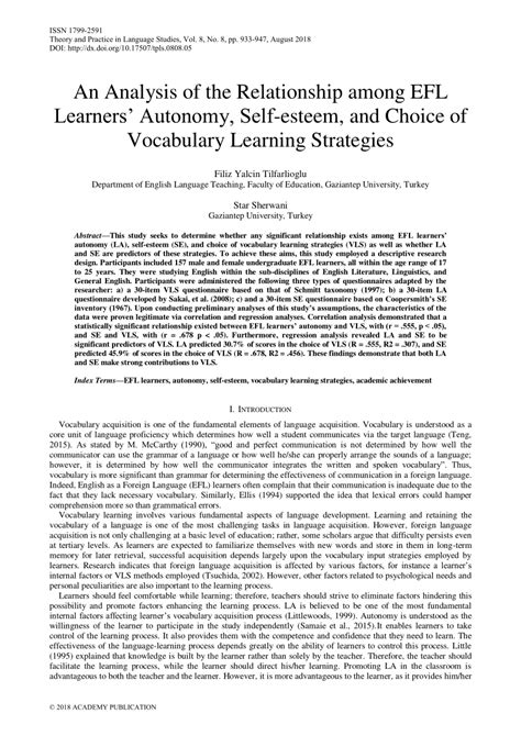 Pdf An Analysis Of The Relationship Among Efl Learners Autonomy Self Esteem And Choice Of