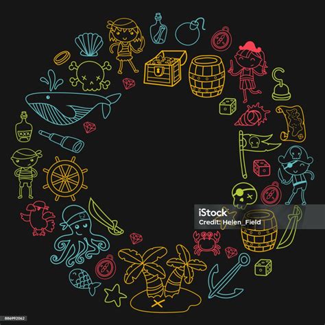 재생 해 적 소년과 소녀 유치원 학교 유치원 할로윈 파티 보물 섬 해 적 배 게 어린이 여행 모험 및 재미 앵무새 2 3 살에 대한 스톡 벡터 아트 및 기타 이미지 Istock