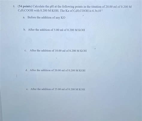 54 Points Calculate The PH At The Following Points Chegg Com
