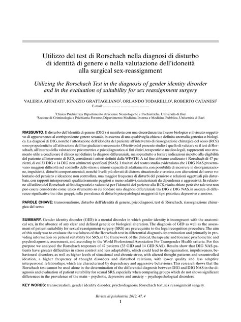 Pdf Utilizing The Rorschach Test In The Diagnosis Of Gender Identity