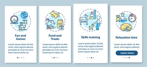 개념이 있는 모바일 앱 페이지 화면 온보딩 에보딩하는 개 데이 캠프 서비스 개에 대한 스톡 벡터 아트 및 기타 이미지 개 개념 그래픽 사용자 인터페이스 Istock