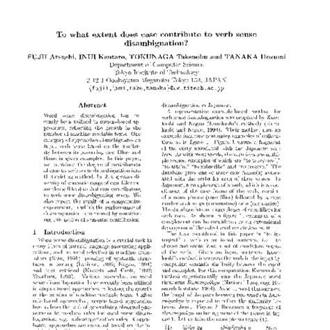 To What Extent Does Case Contribute To Verb Sense Disambiguation Acl