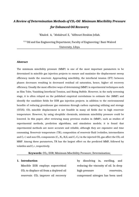 Pdf A Review Of Determination Methods Of A Co2 Oil Minimum
