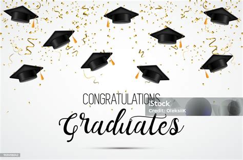 2018의 졸업 클래스입니다 축 하 졸업생입니다 학술 모자 색종이 풍선 축 하입니다 졸업식에 대한 스톡 벡터 아트 및 기타