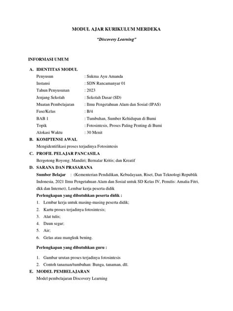 Modul Ajar Discovery Learning Pdf