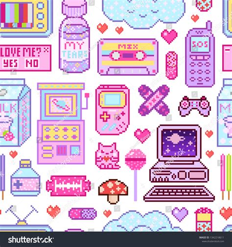 Vektor Stok Pixel Art 8 Bit Objects Seamless Tanpa Royalti 1342218611 Shutterstock