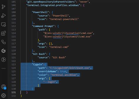 Vscodeのterminalでcygwinを使う