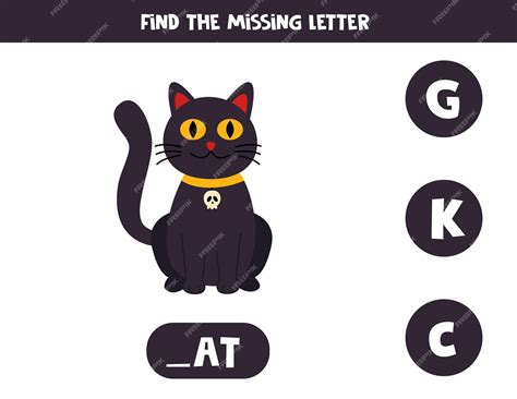 Premium Vector Find Missing Letter With Cute Black Cat Spelling