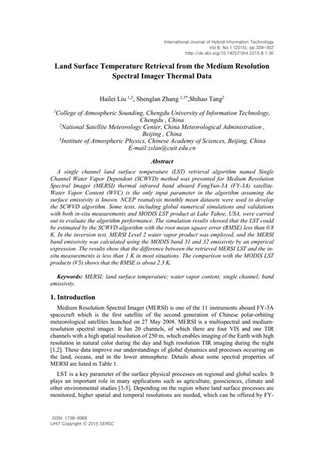 Pdf Land Surface Temperature Retrieval From The Medium Resolution