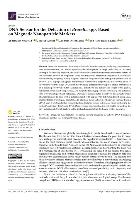 Pdf Dna Sensor For The Detection Of Brucella Spp Based On Magnetic Nanoparticle Markers