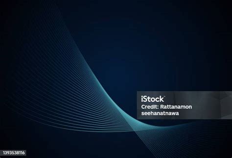 어두운 배경에 추상적인 파란 물결 선 반짝이는 웨이브 라인 패턴 부드러운 곡선 모양 동적 웨이브 디자인 요소 기술 미래 개념 벡터 일러스트 레이 션 가상현실에 대한 스톡