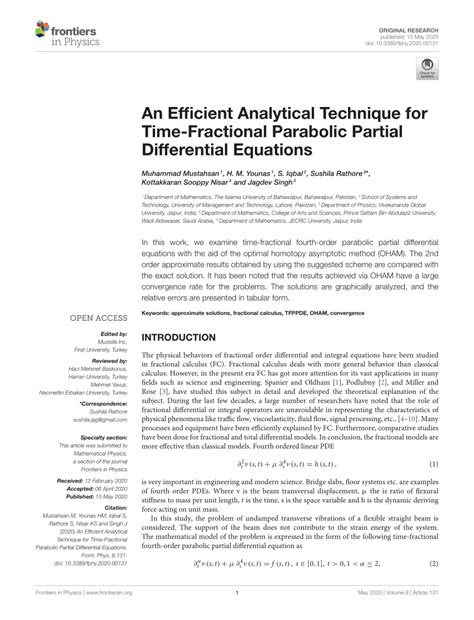 Pdf An Efficient Analytical Technique For Time Fractional Parabolic