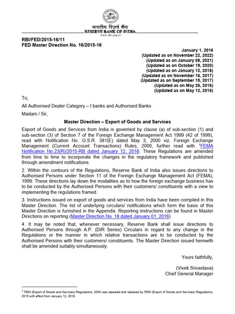 Rbi Master Circular On Export Pdf Banks Factoring Finance