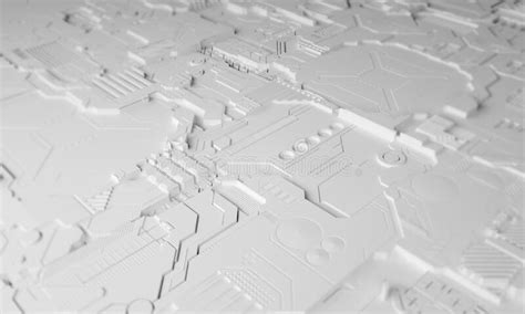 Macro Rendering Of A Futuristic Electronic Printed Circuit Board With