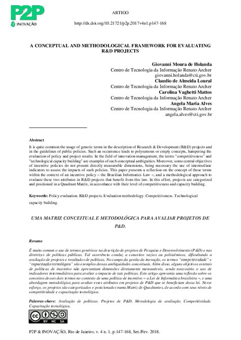 Pdf A Conceptual And Methodological Framework For Evaluating R Projects