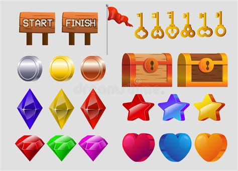 Collection Of Isolated Vector Game Assets For Game Development Stock Vector Illustration Of