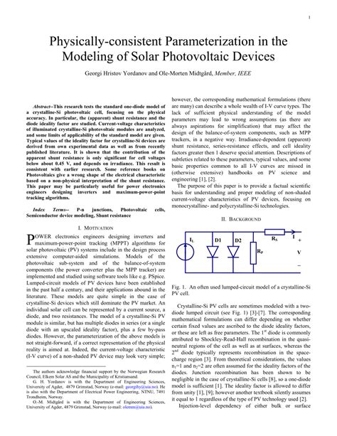 Pdf Physically Consistent Parameterization In The Modeling Of Solar Photovoltaic Devices