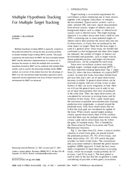 multiple hypothesis tracking for multiple target tracking pdf