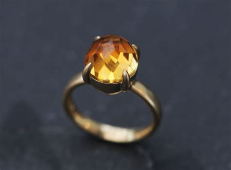 18k Gold Citrine Ring Rose Cut Cabochon Handmade Etsy